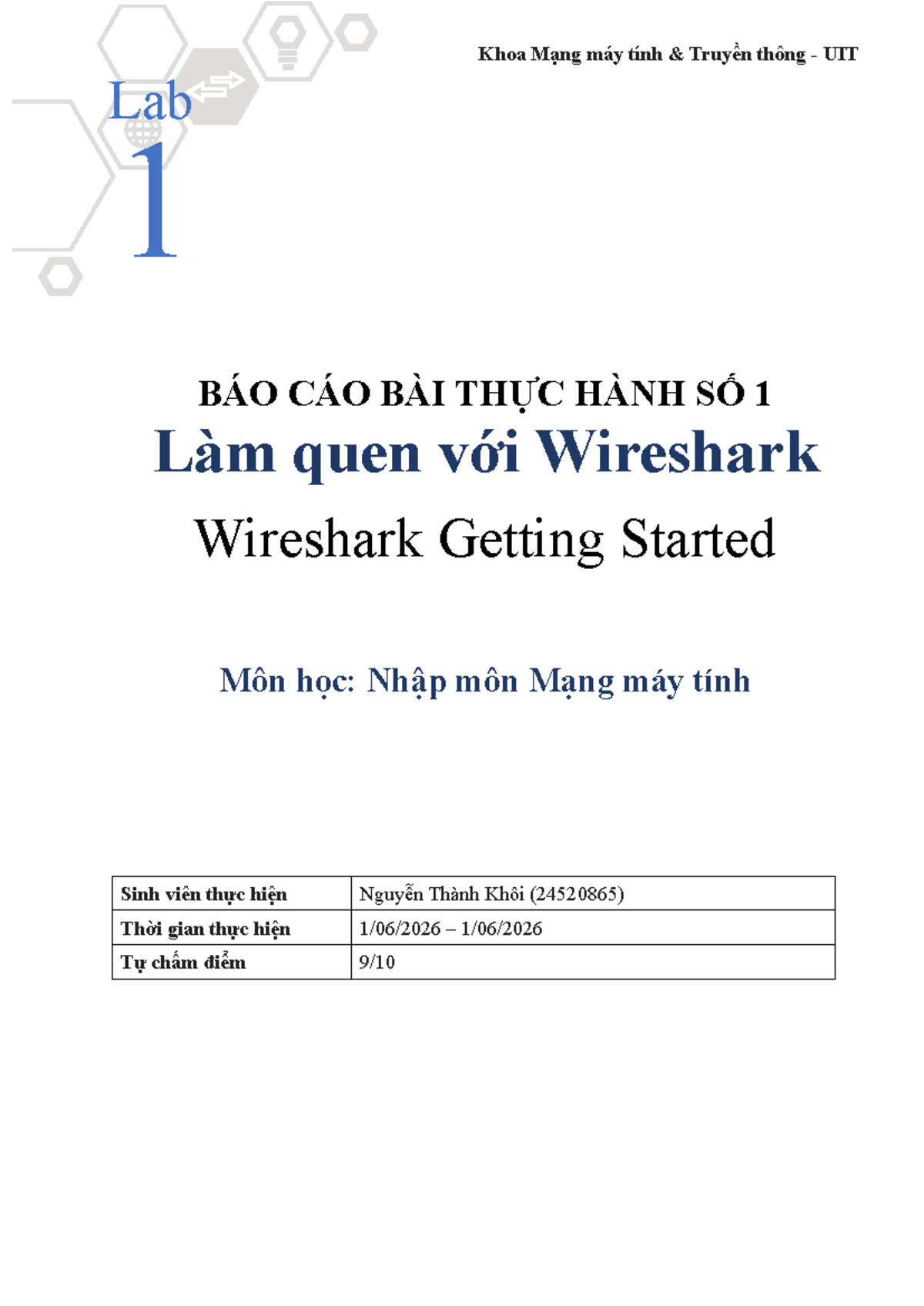 Báo cáo Thực Hành Lab 1: Làm quen với Wireshark - Mạng máy tính - Studocu