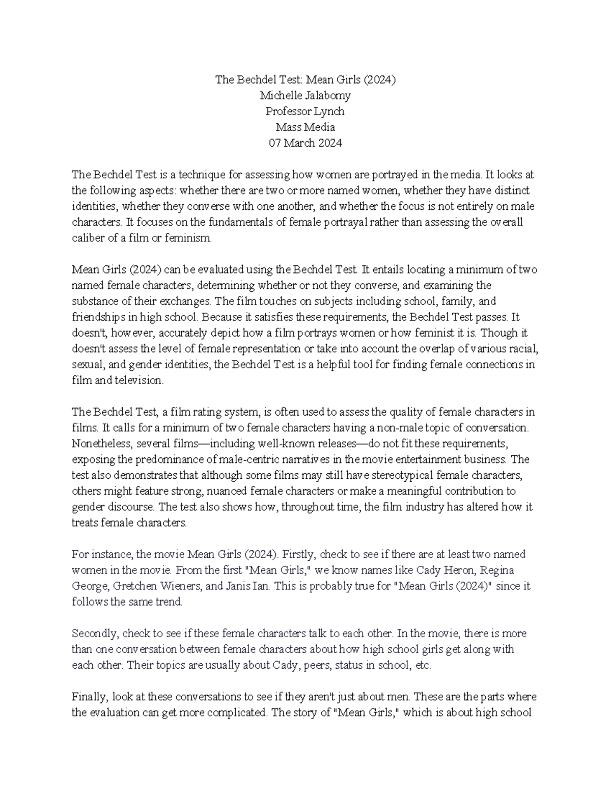 The Bechdel Test Analysis of Mean Girls (2024) - Mass Media Insights ...