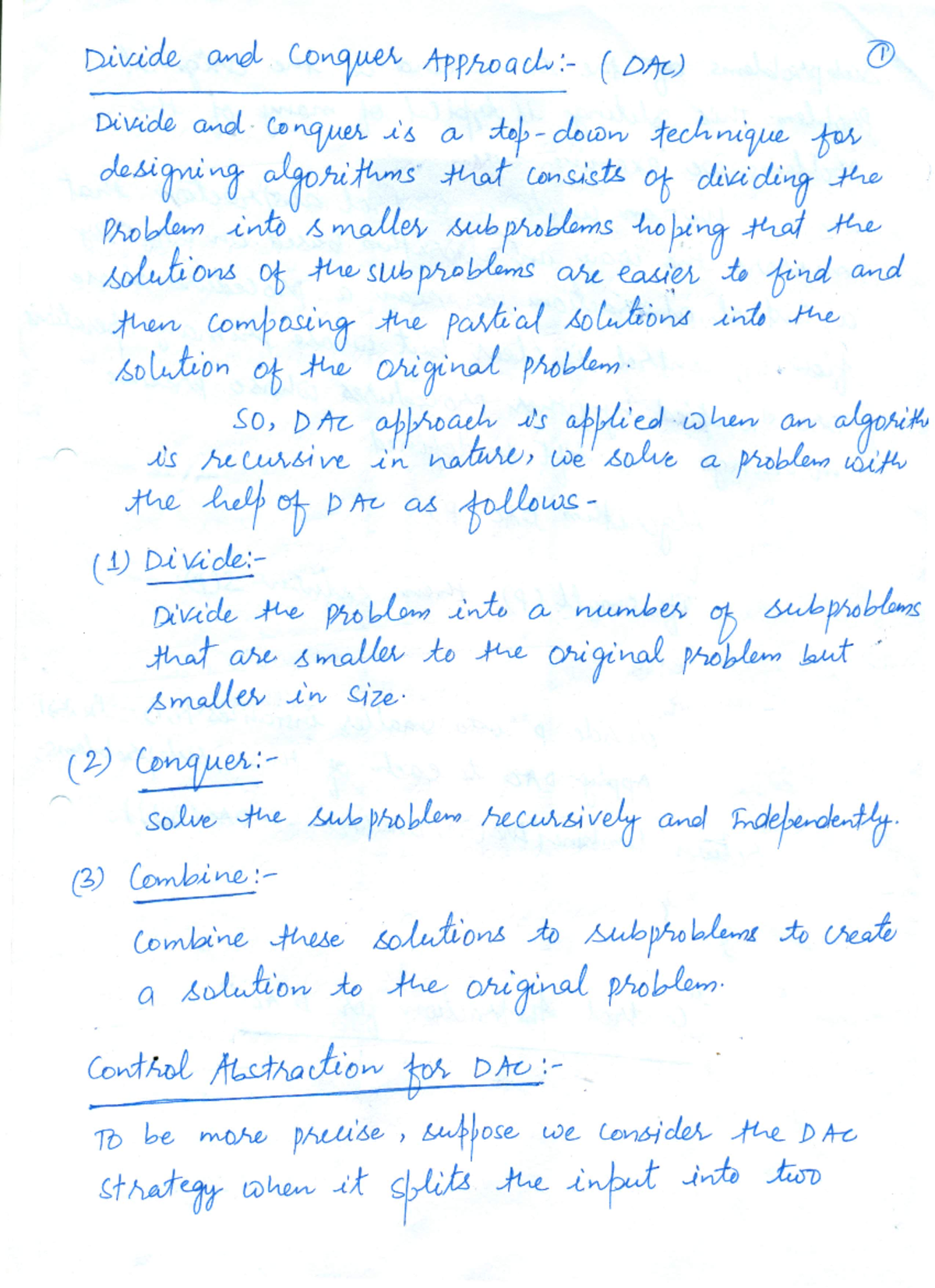 4. DAC - Divide and conquer - Divide and conquer ( DAC) 1 Divide and conquer is a technique for ...