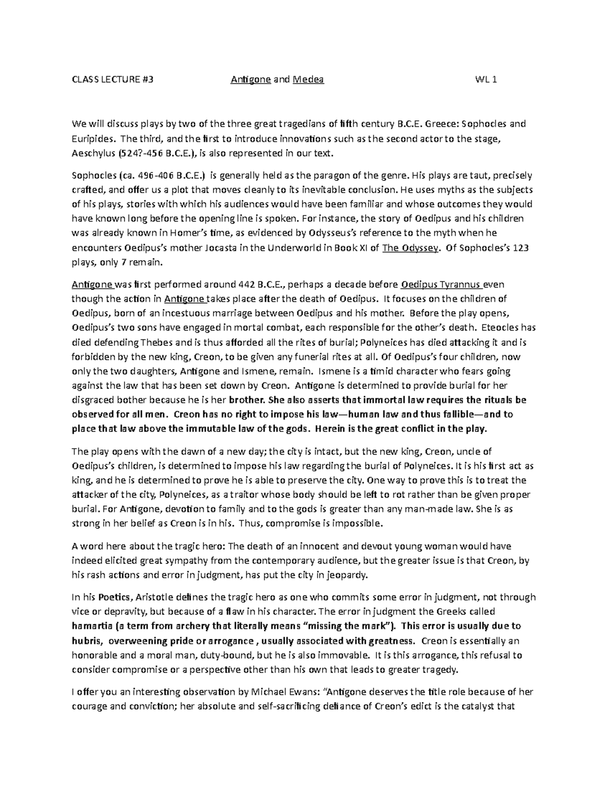 Class Lecture #3: Antigone & Medea - Exploring Greek Tragedy (WL 1 ...