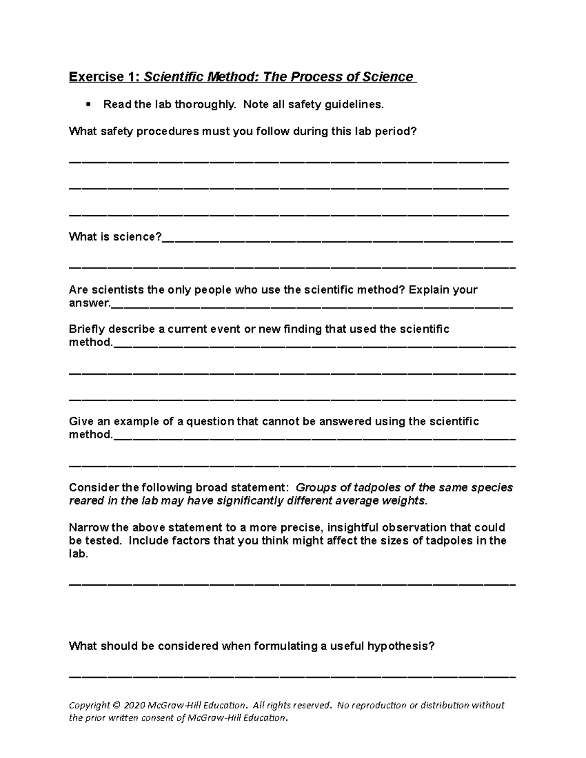 Scientific Method Lab Report (BIO 101) - Exploring Tadpole Diets - Studocu