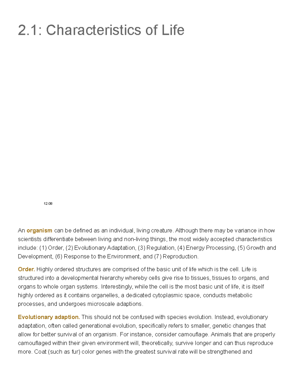 Characteristics of Life: Essential Biology I Course Notes - Studocu