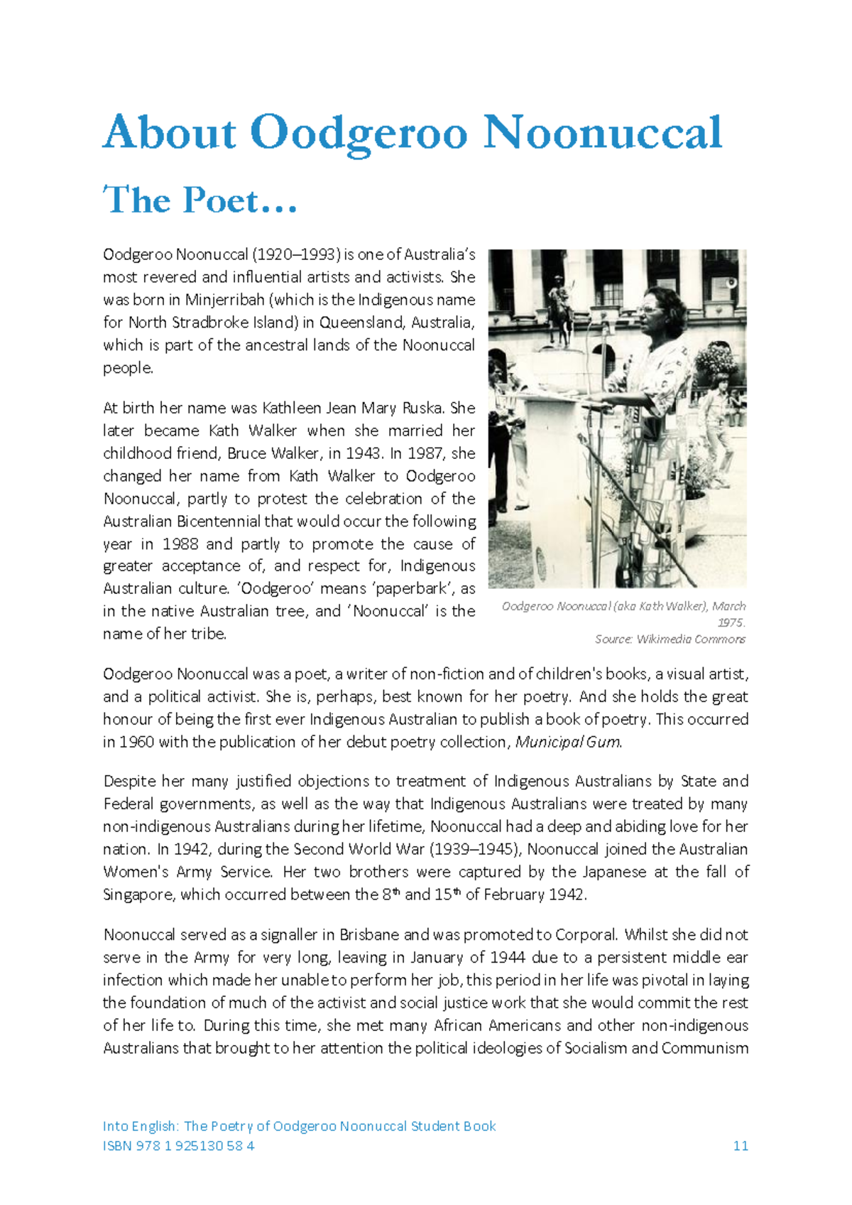 Oodgeroo Noonuccal: Insights into Her Poetry and Activism (ENG101 ...