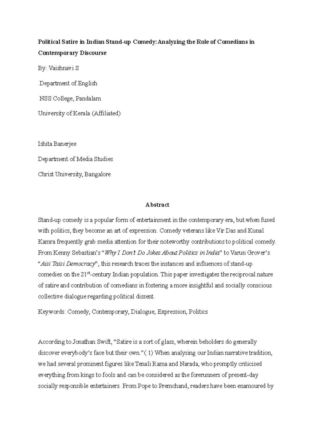 Political Satire in Indian Comedy: The Role of Comedians in Discourse ...
