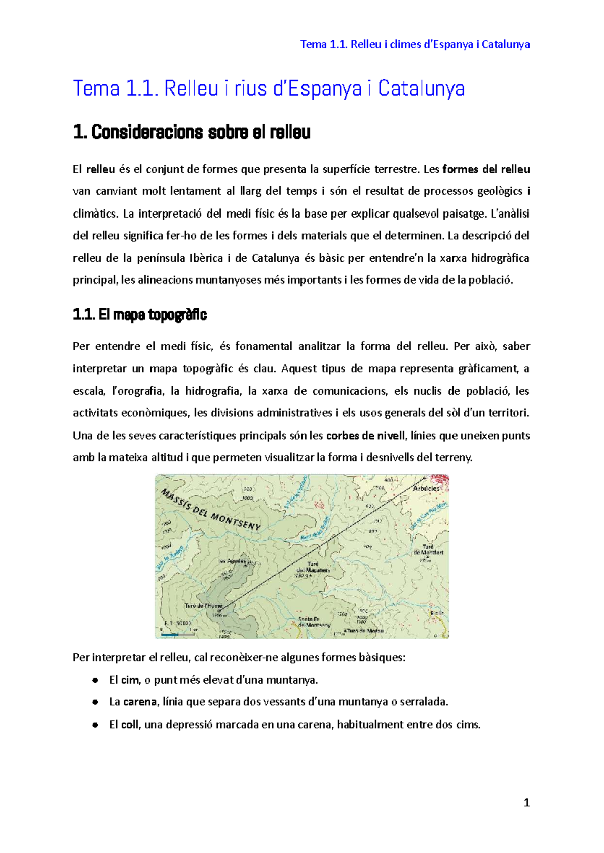 Tema 1.1. Resum sobre el Relleu i Rius a Catalunya i Espanya - Studocu