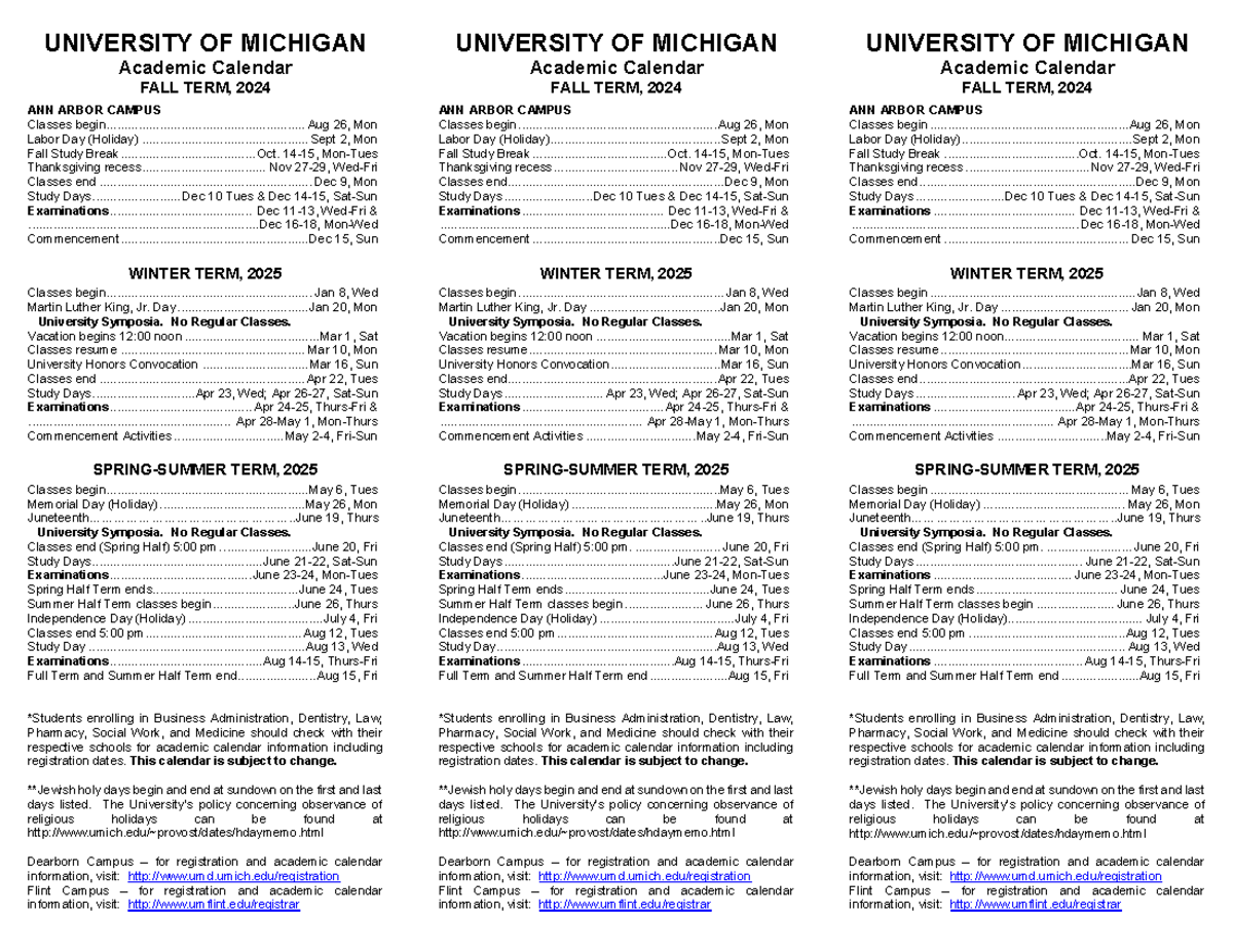 Cal 2024-2025 - Examinations..... - UNIVERSITY OF MICHIGAN Academic ...