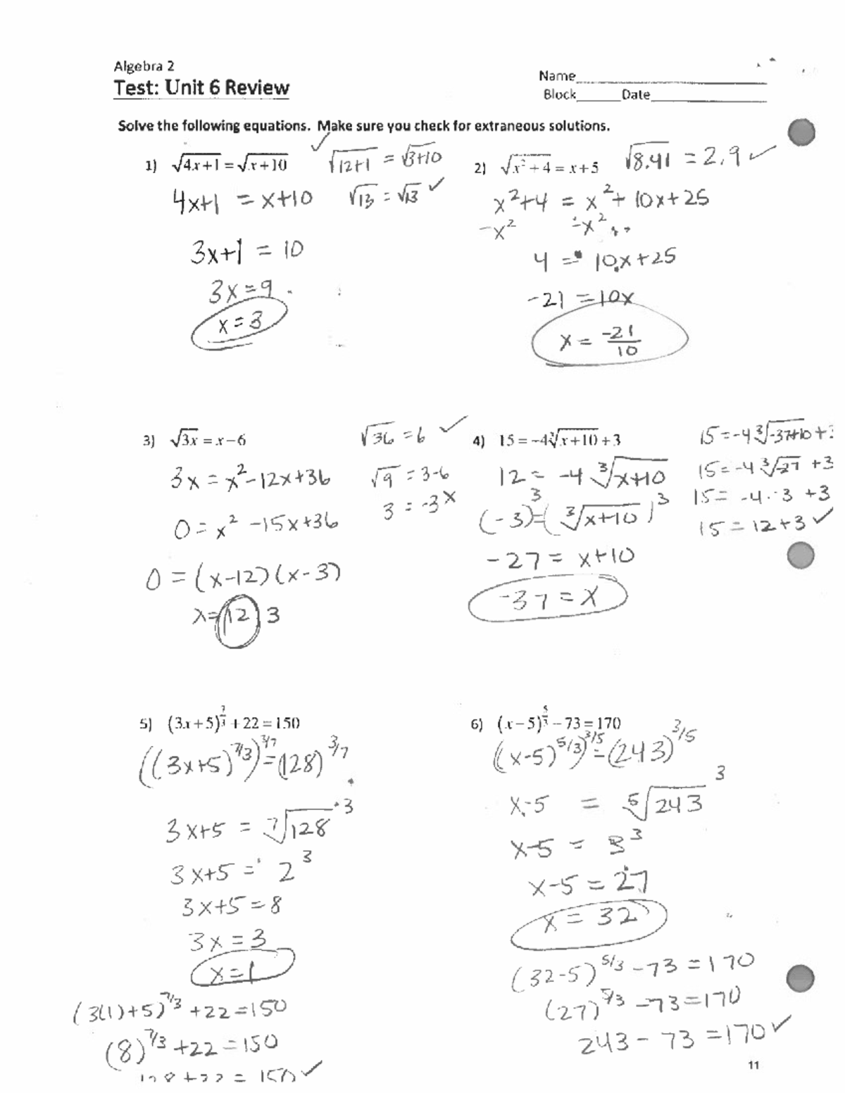 Algebra 2 (2025) Unit 6 Study Guide & Test Review - Studocu