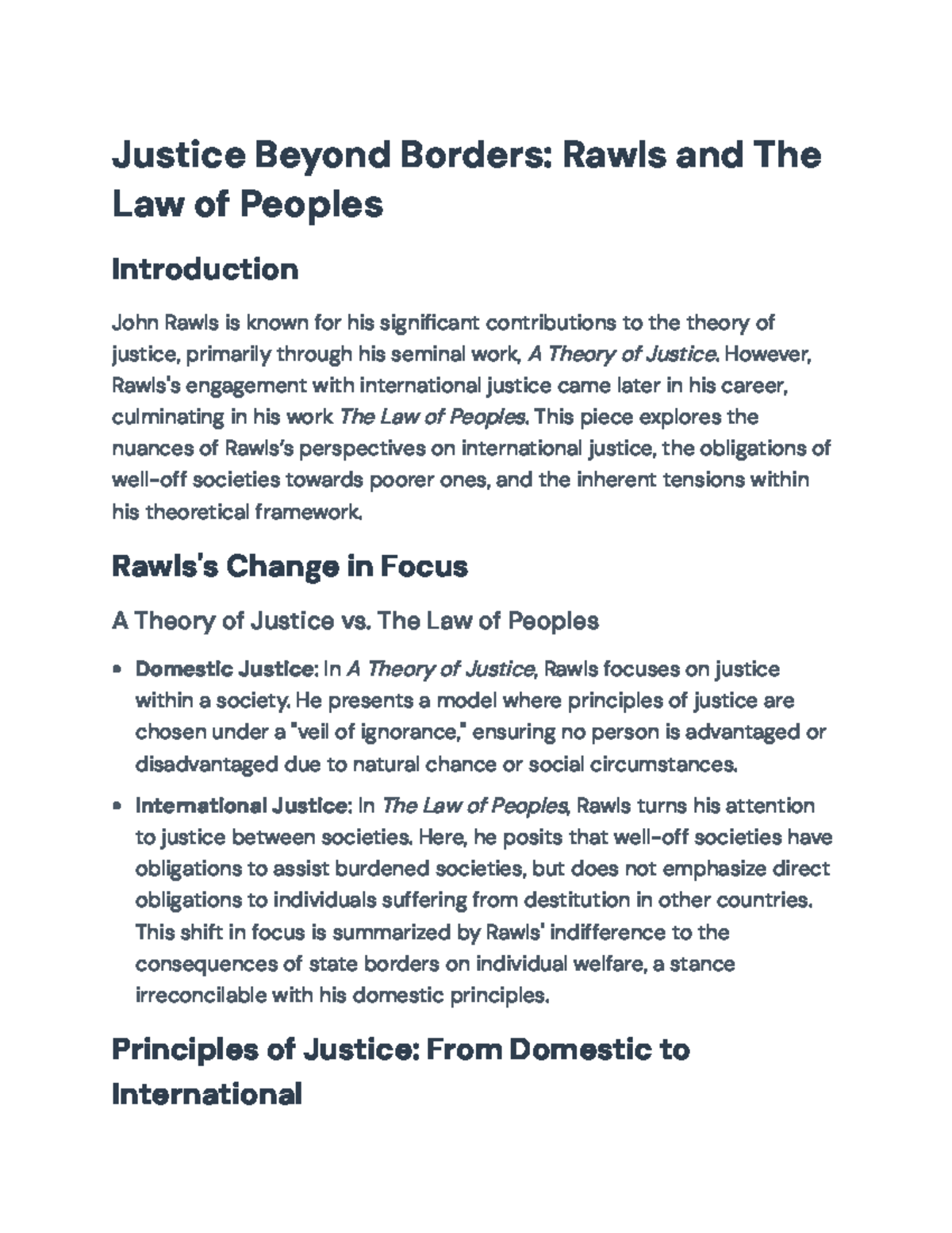 Justice Beyond Borders: Analyzing Rawls's The Law of Peoples - Justice ...