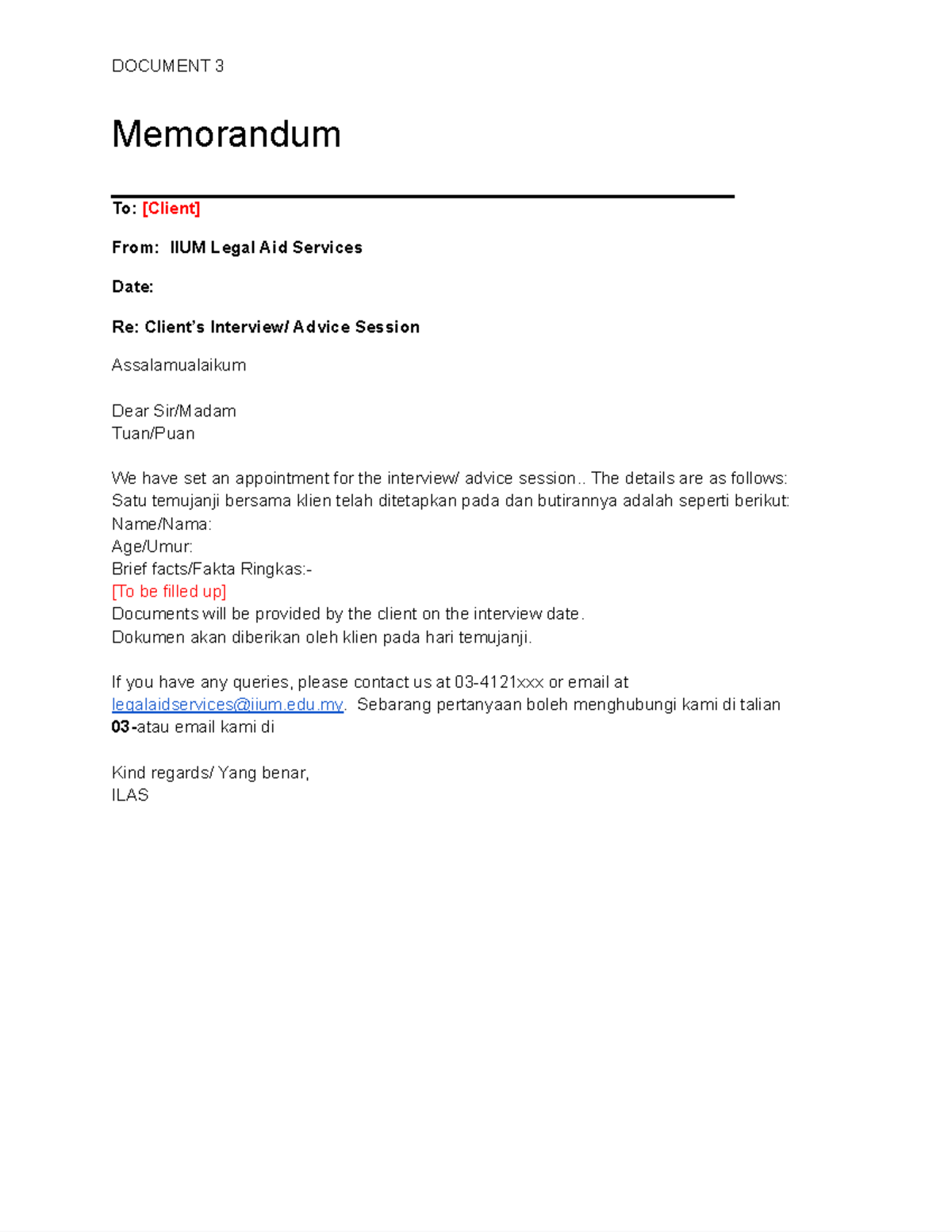 D3 Client Appointment Interview & Advice 2 - DOCUMENT 3 Memorandum To ...