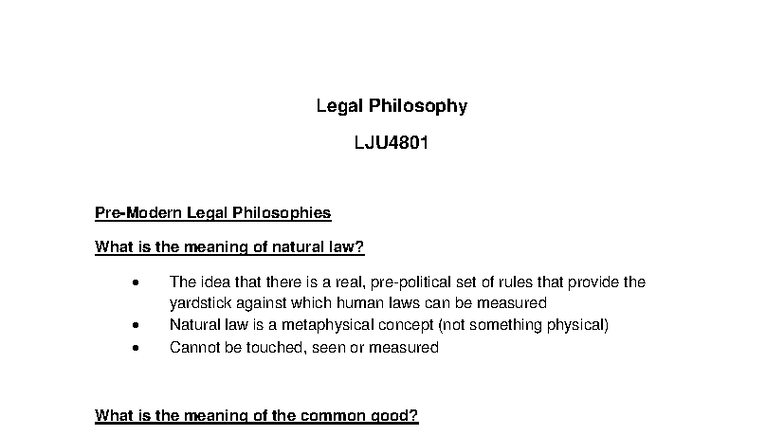 LJU4801 - Legal Philosophy Lecture Notes and Key Concepts - Studocu