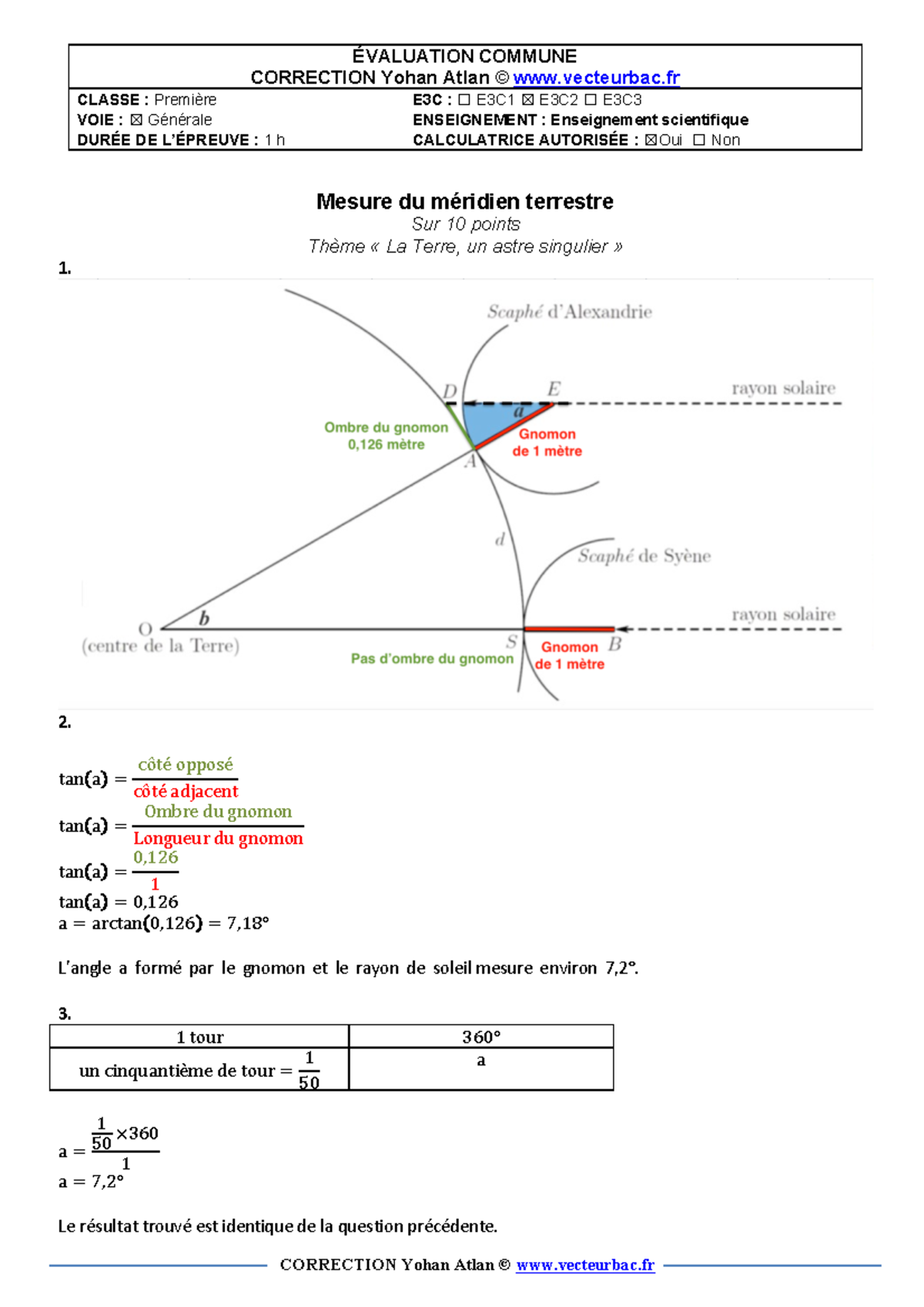 Correction de la Mesure du Méridien Terrestre - E3C2 2023 - Studocu