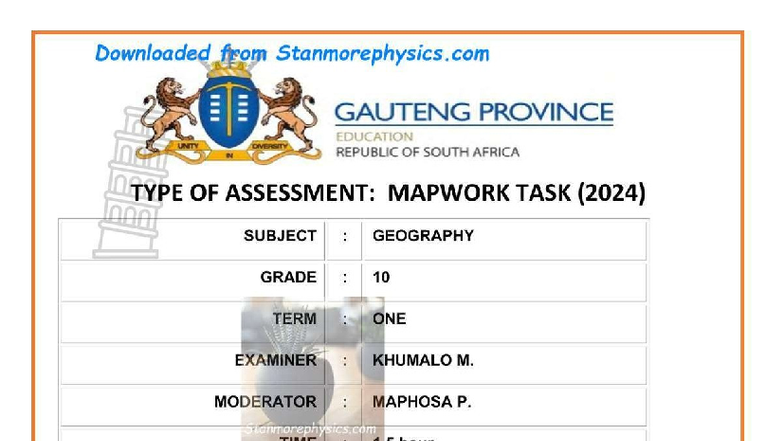 GP Geography Grade 10 Mapwork Task 1 Term 1 2024 - Studocu
