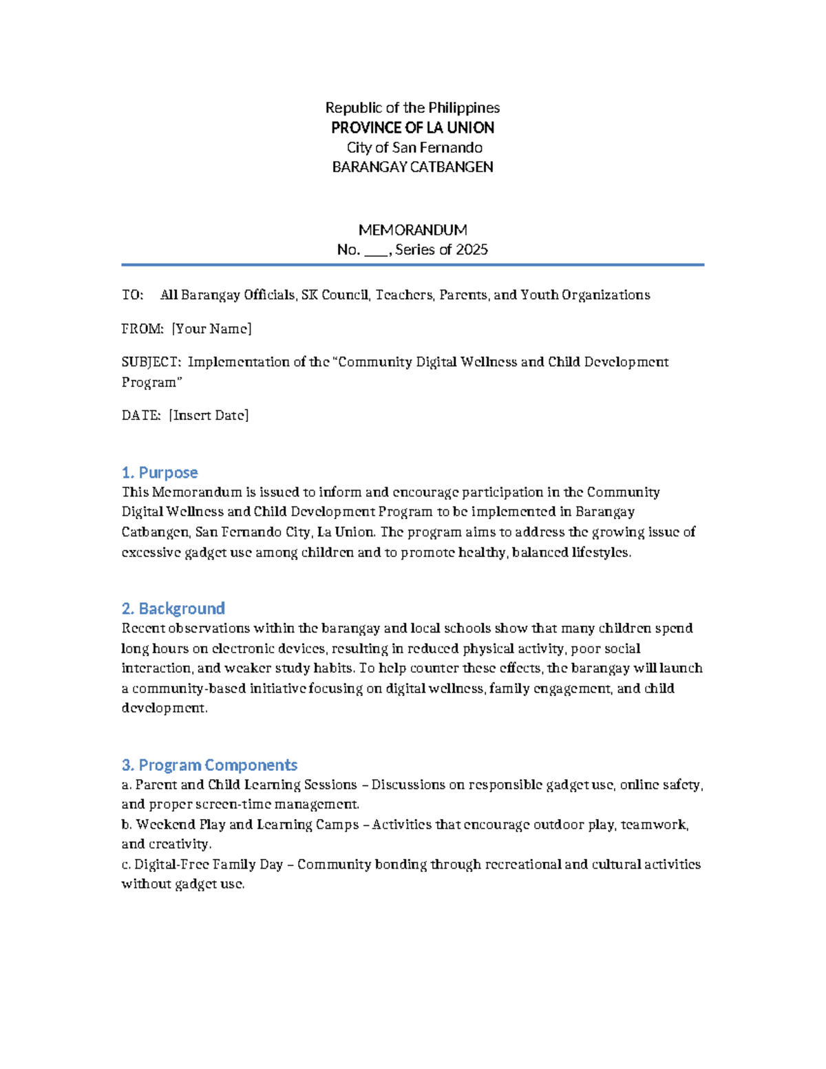 Barangay Memo on Digital Wellness & Child Development 2025 - Studocu
