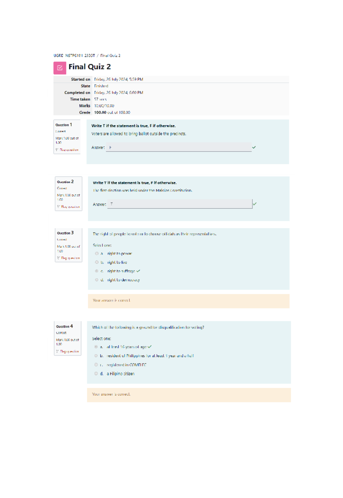 NSTP Final Quiz 2 - Comprehensive Reviewer Guide - Studocu