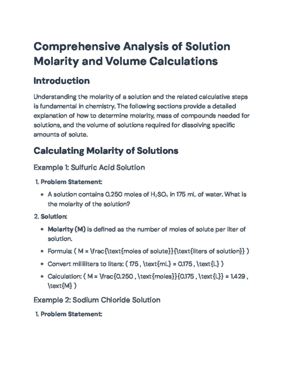 Calculating Molarity and Solution Preparation for Chemistry ...