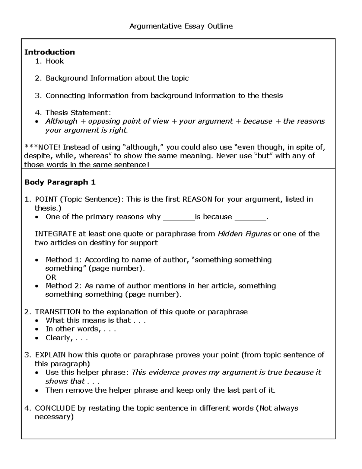 Argumentative Essay Outline: Key Components and Structure - Studocu