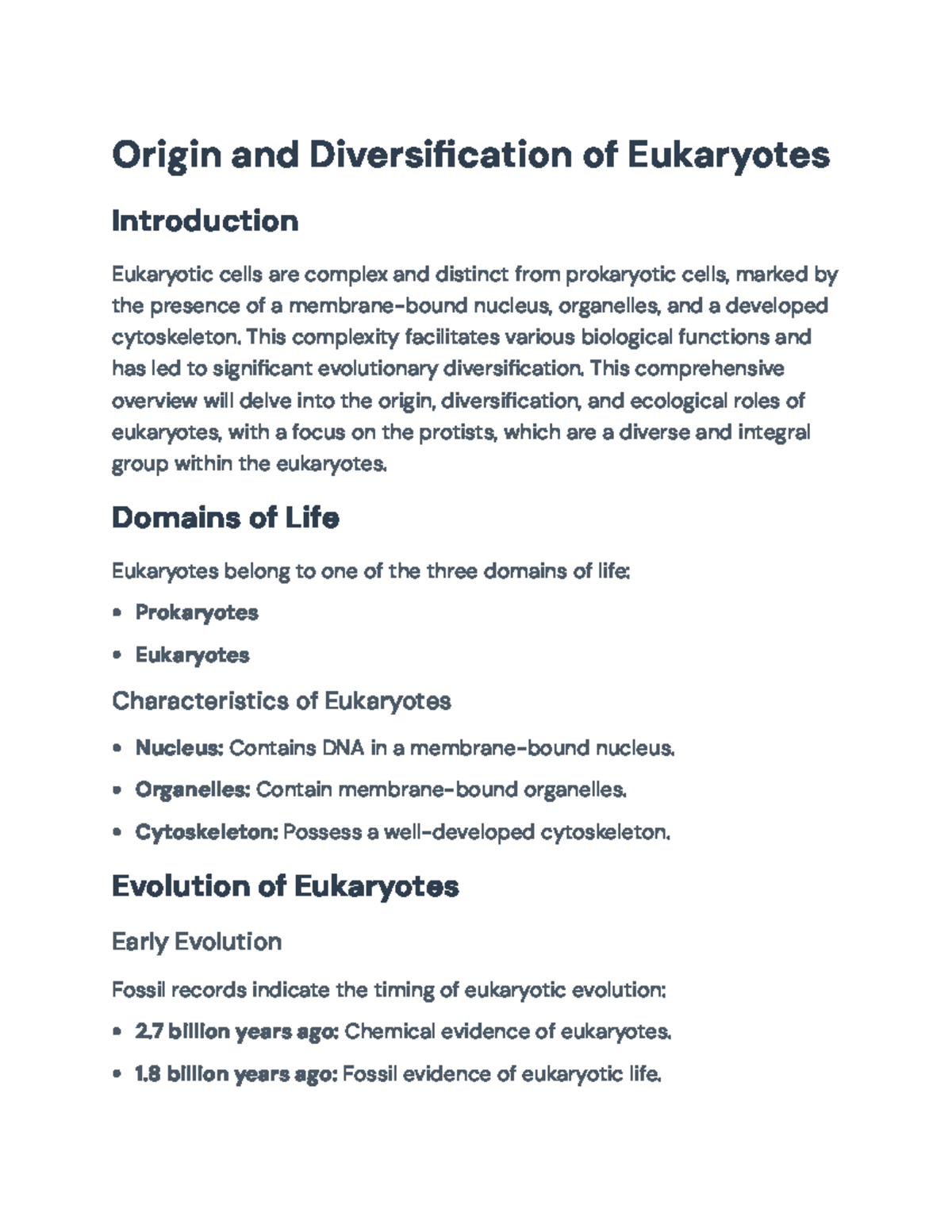 Origins and Diversification of Eukaryotes: Ecological Roles & Evolution ...