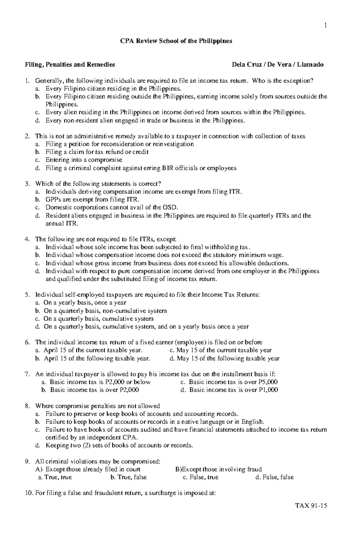 91-15 CPA Review: Filing, Penalties, and Remedies Overview - Studocu