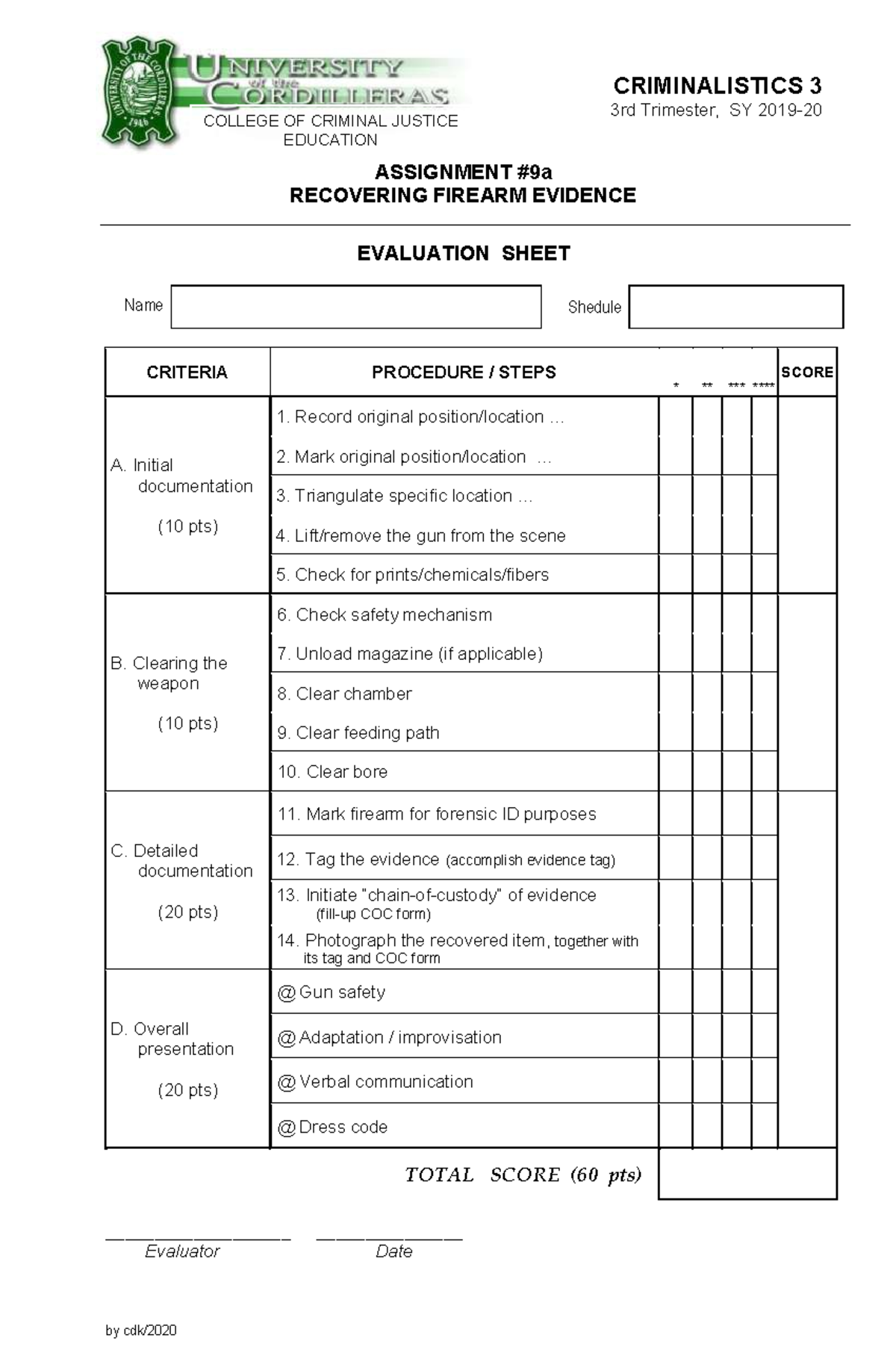 Assignment 9-firearm+recovery-ODL - by cdk/ CRIMINALISTICS 3 3rd ...