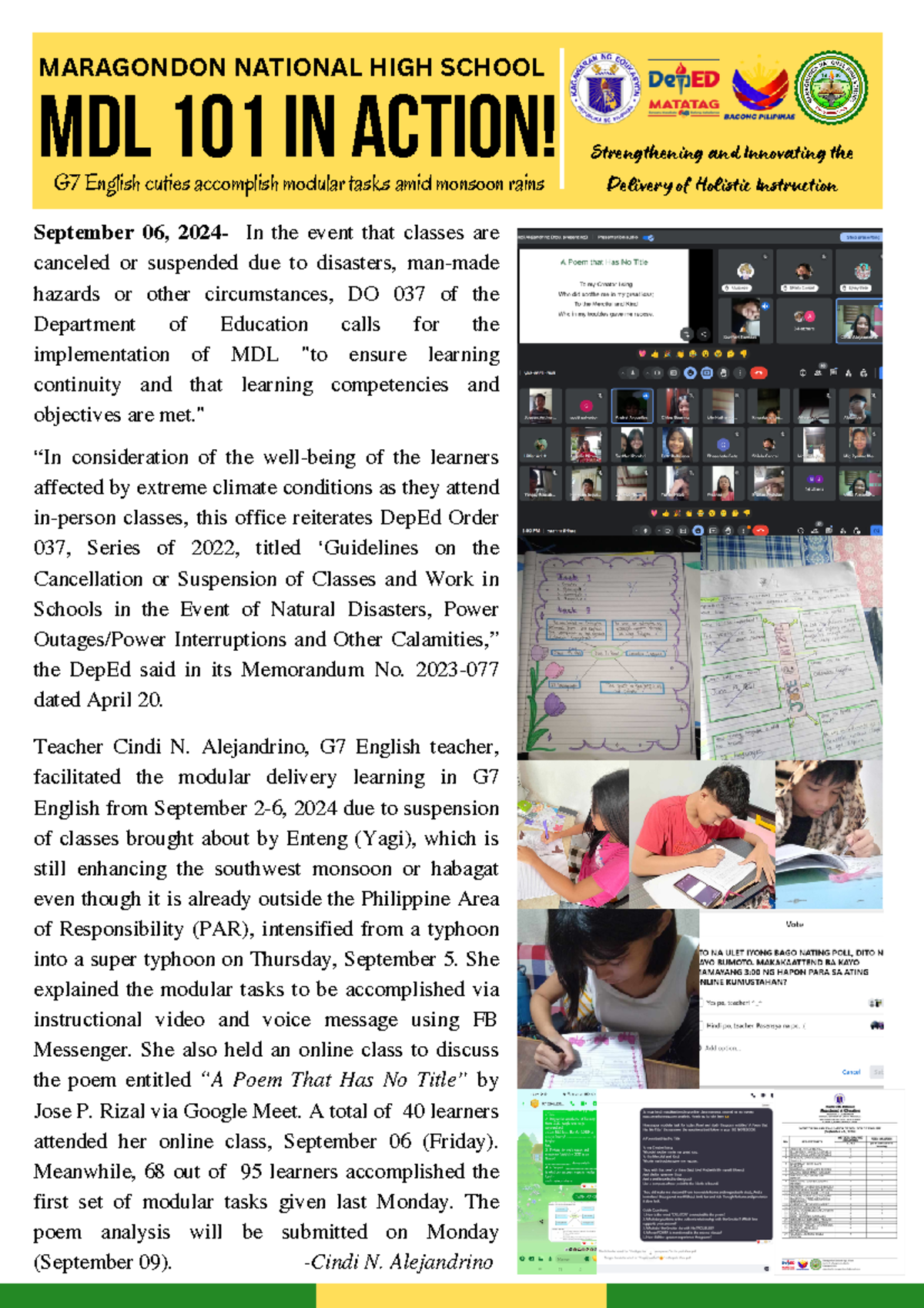 MDL 101 Accomplishment Report: G7 English Modular Learning Review - Studocu