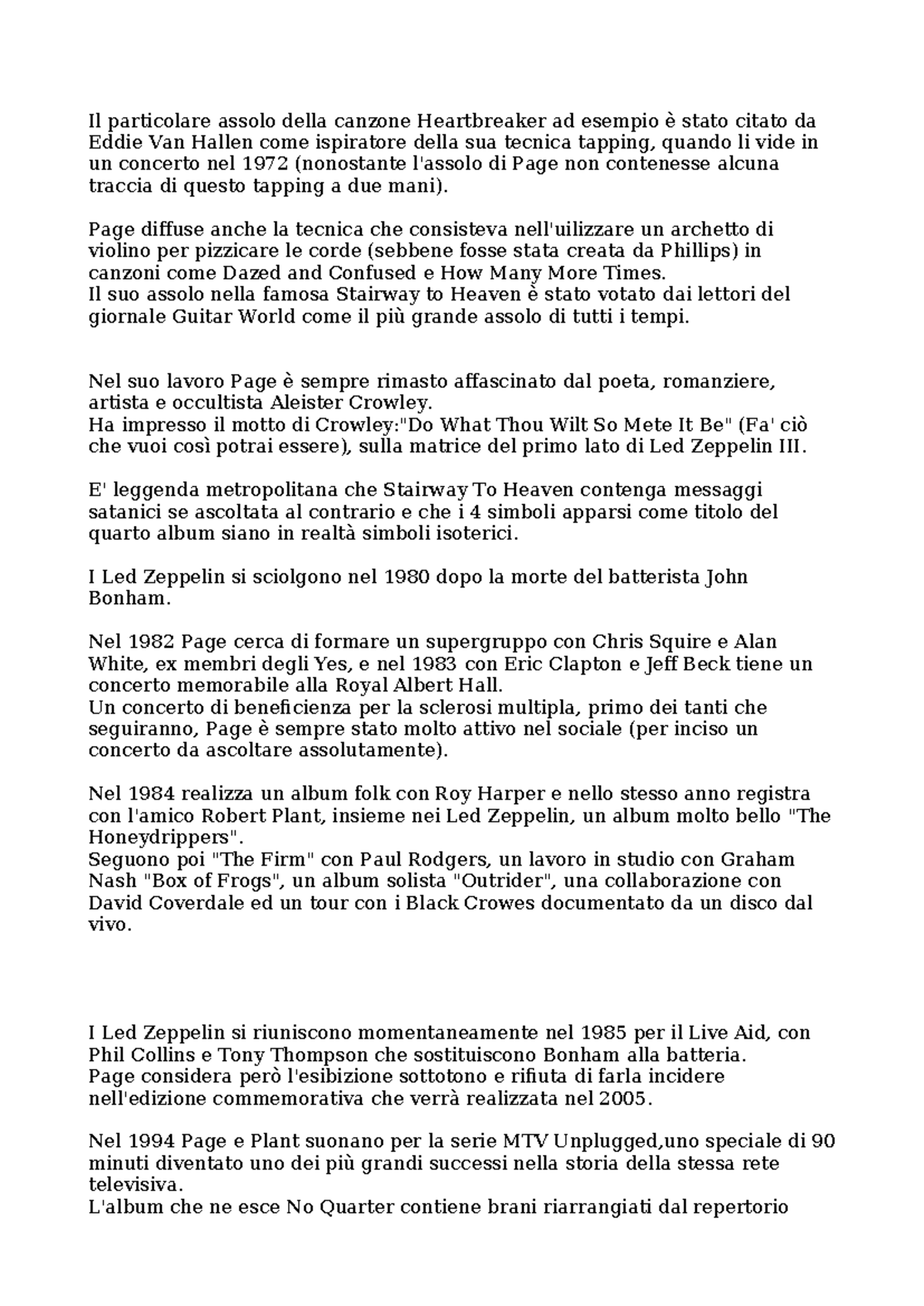 Lezione sulla Storia dei Led Zeppelin e l'Influenza di Jimmy Page - Studocu