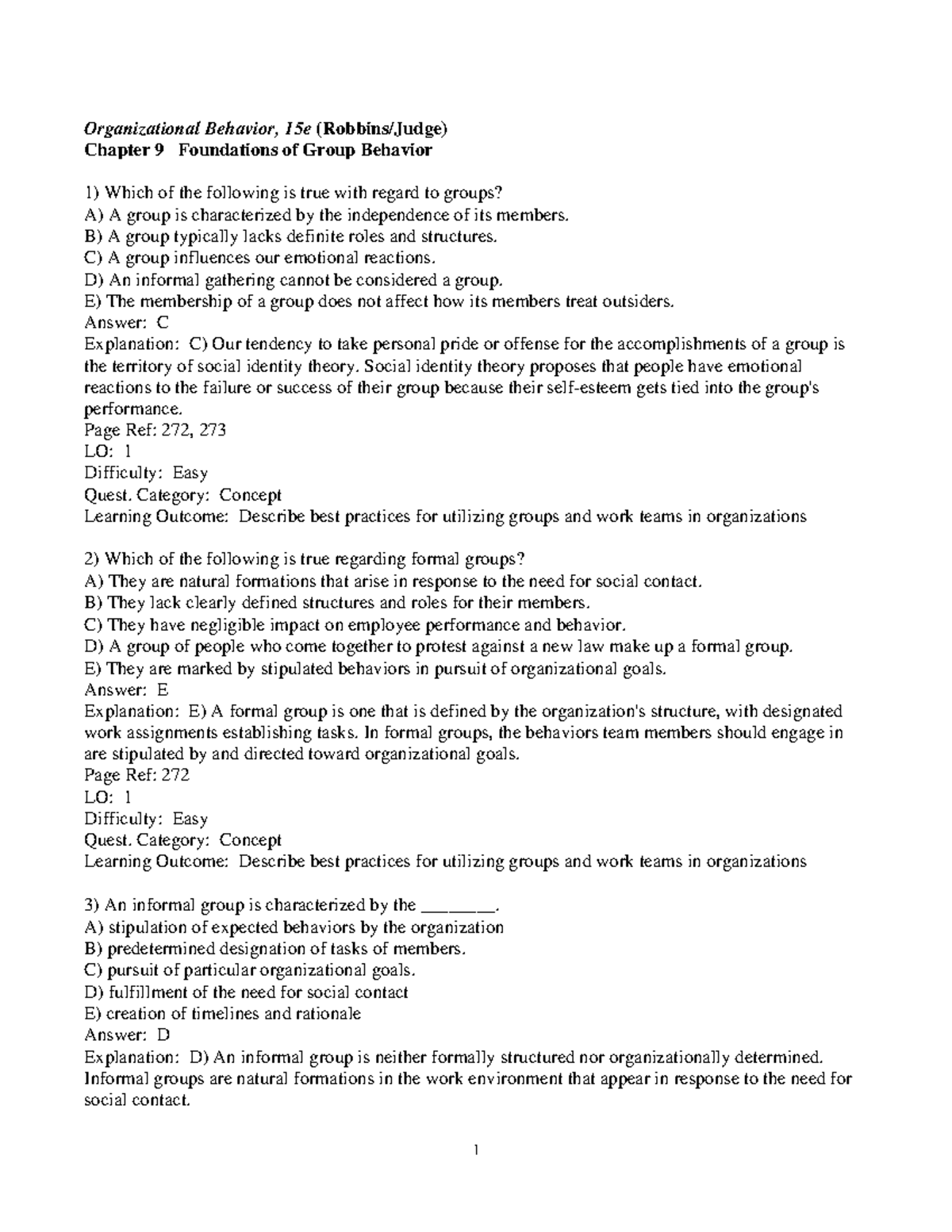 Chapter 9 - Group Behavior Foundations Study Test Materials - Studocu