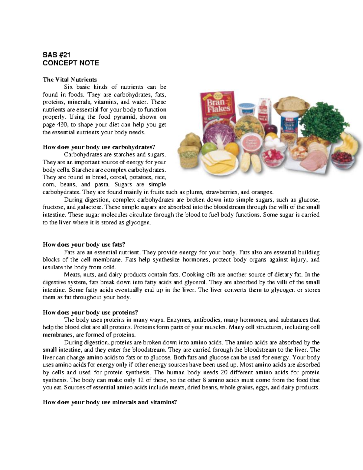 SAS 21 25 Concept Notes - Overview of Nutrients and Body Systems - Studocu