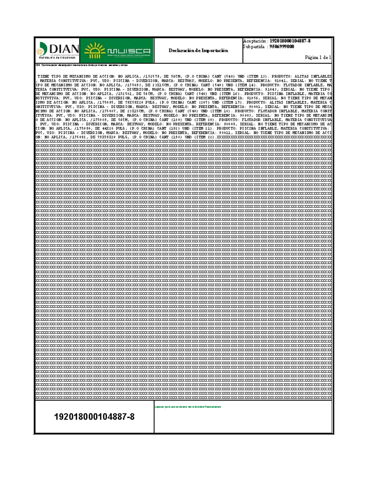 Declaración de Importación: Productos Inflables para Piscina - DIM 2 ...