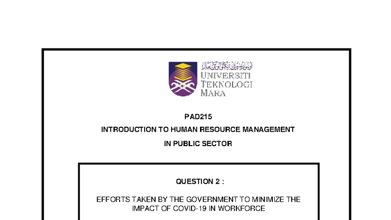 PAD215 HRM IN PUBLIC SECTOR: GOVT EFFORTS TO MINIMIZE WORKFORCE IMPACT ...