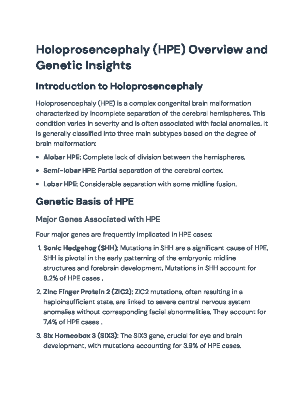 Genetic Insights and Overview of Holoprosencephaly (HPE ...