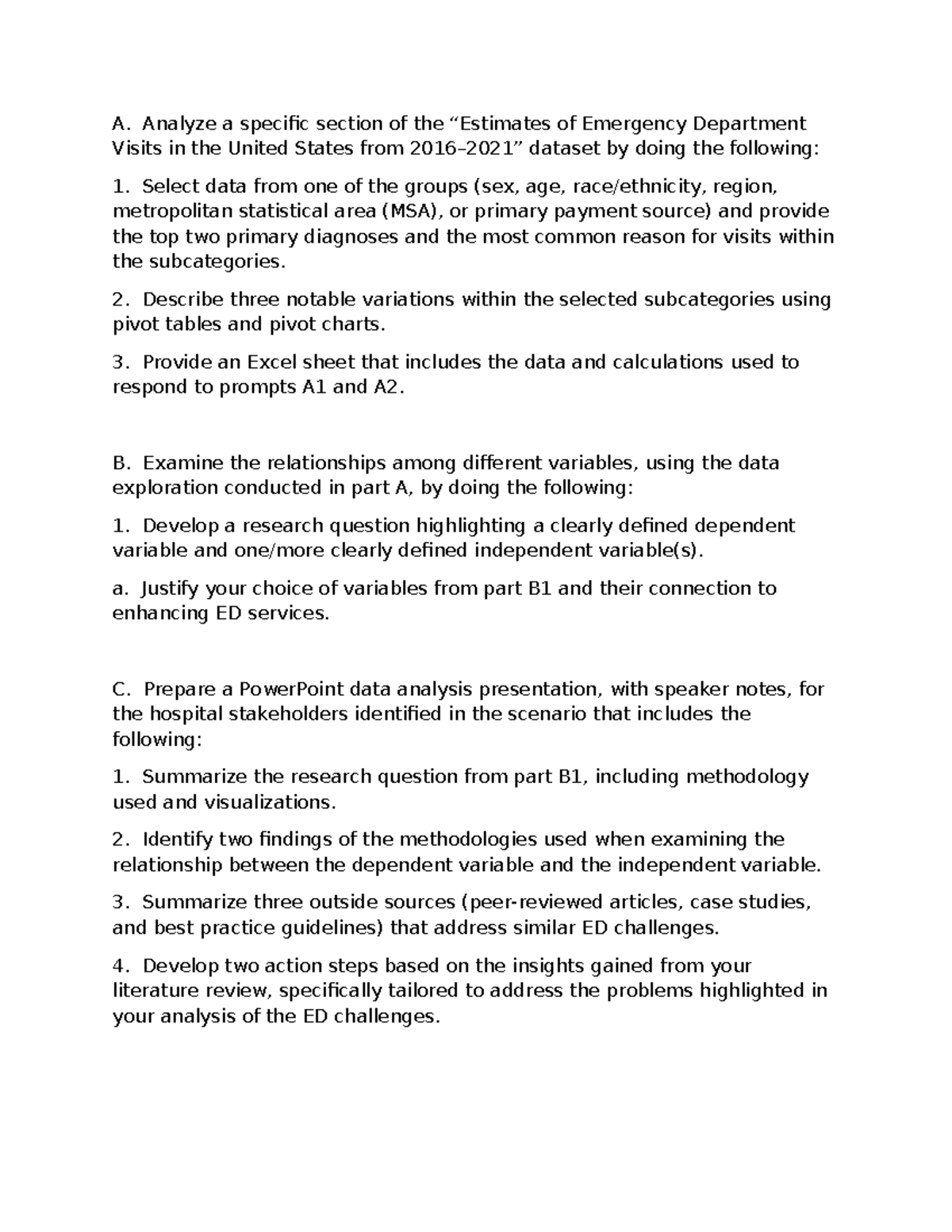 ED Analysis Report: Emergency Dept. Visits in the U.S. (Task 1) - Studocu