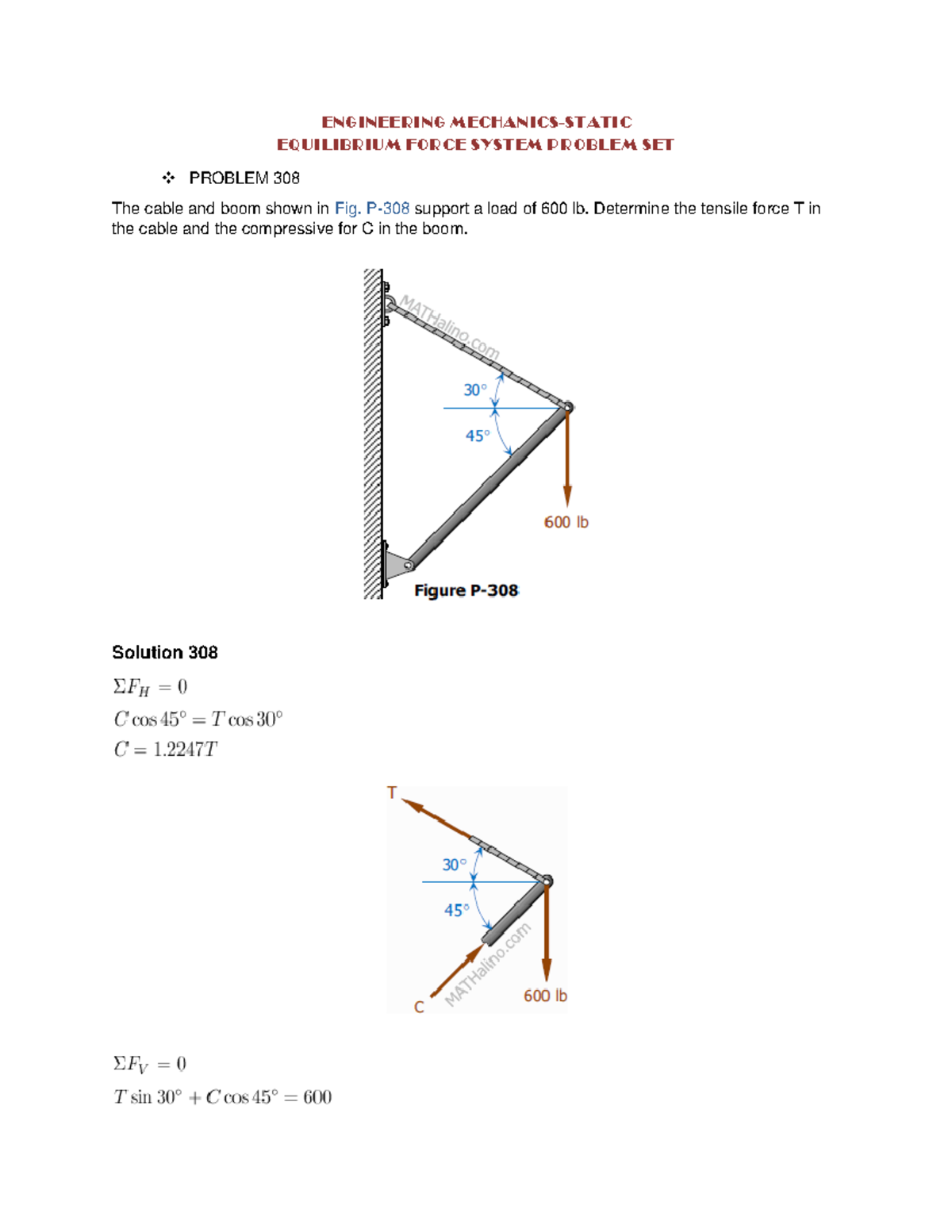 ENGR 202: Statics Problem Set Solutions for Equilibrium Analysis - Studocu