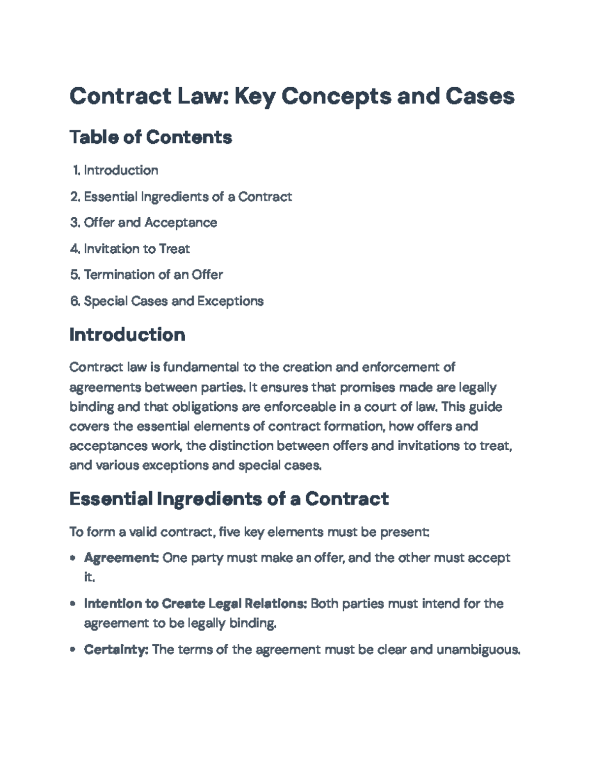 Contract Law: Key Concepts and Cases - Comprehensive Guide - Contract ...