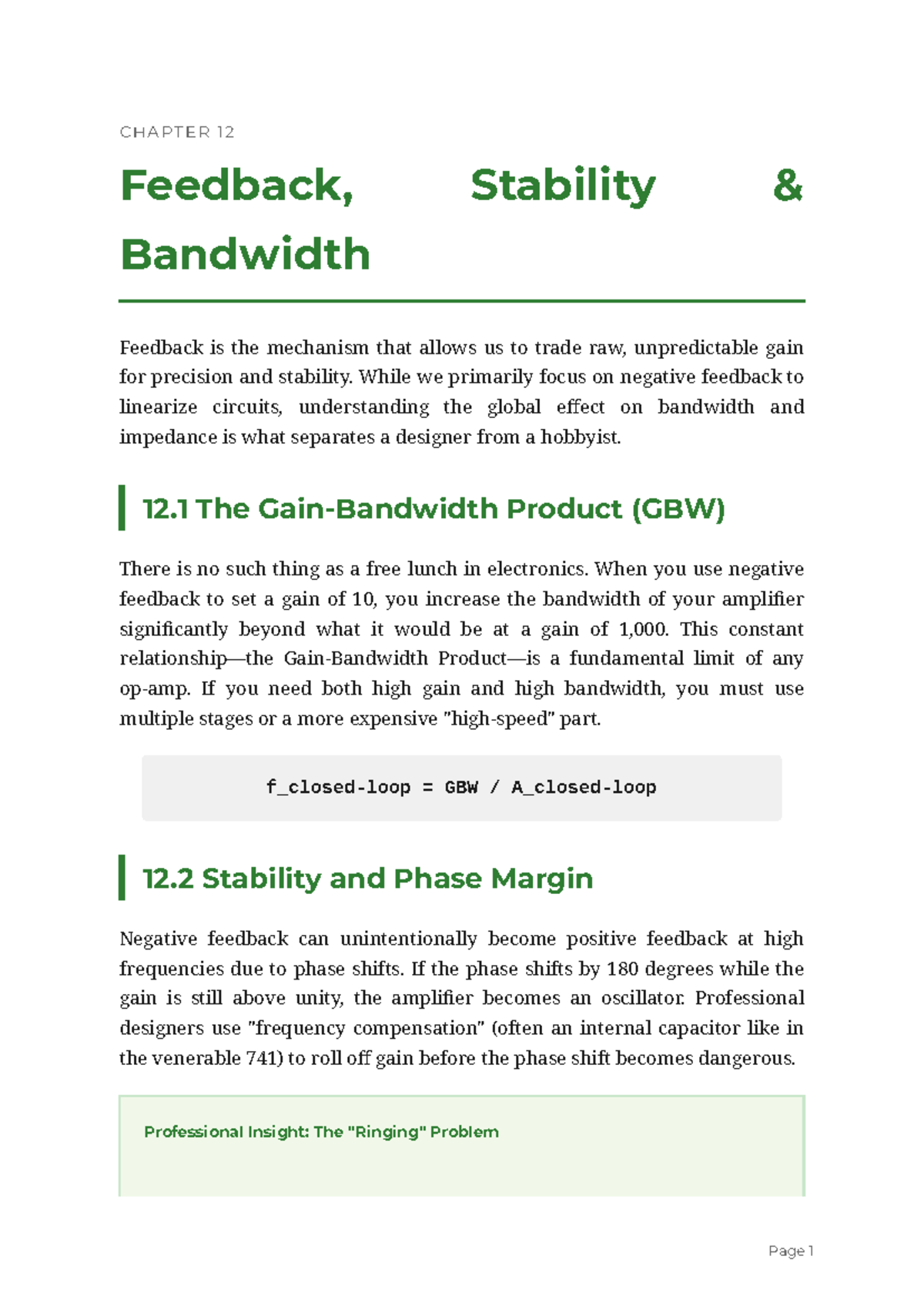 C H A P T E R 1 2: Feedback & Stability Bandwidth in Electronics - Studocu