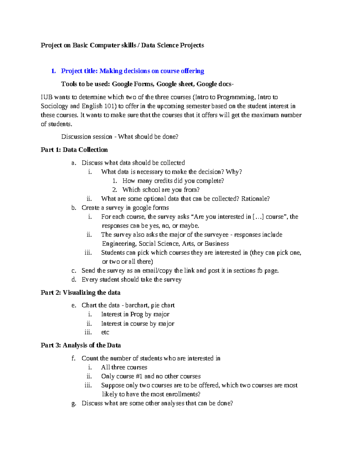 Data Science Mini Projects Ideas (DS 101) Using Google Tools - Studocu
