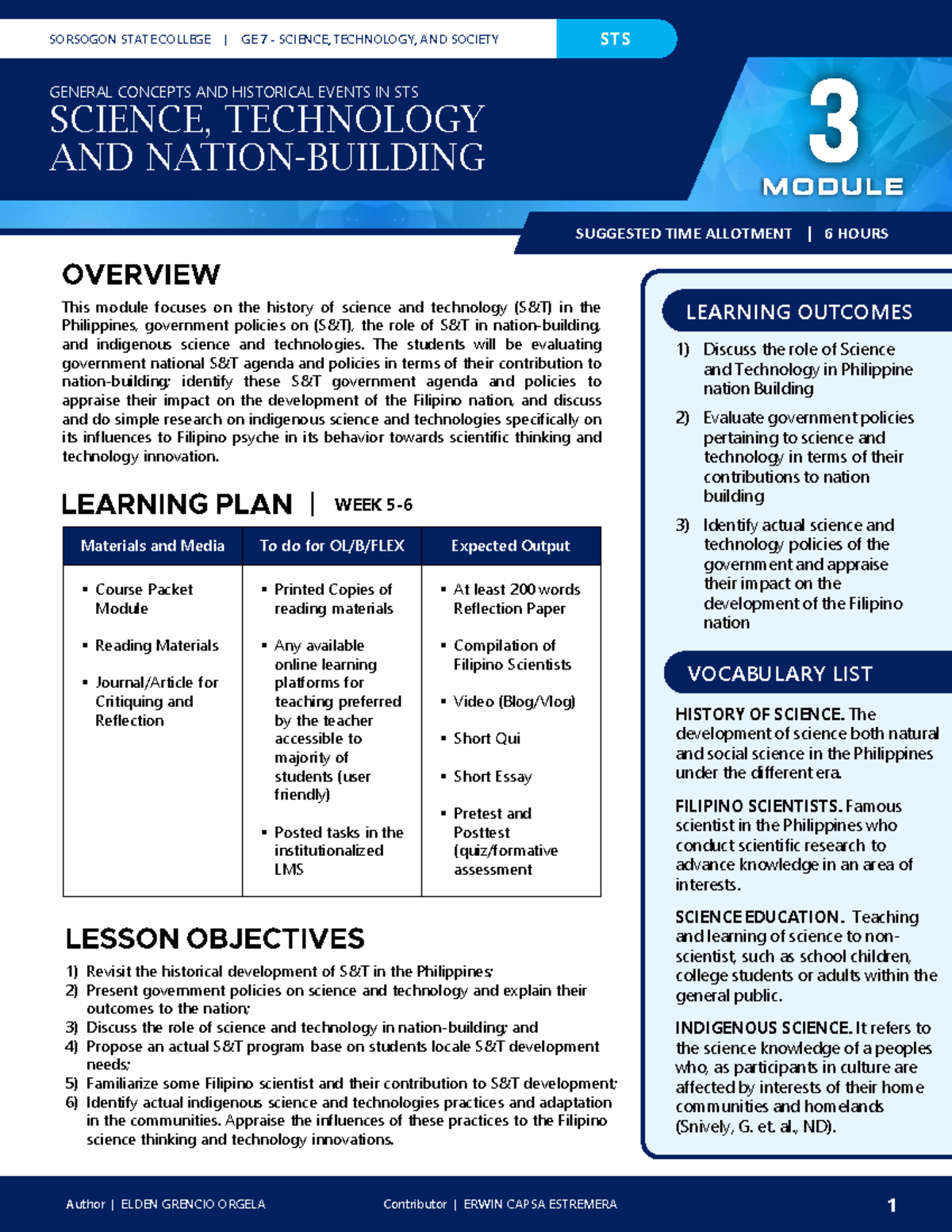 Science Technology and Society - This module focuses on the history of ...