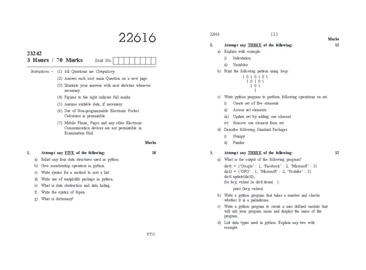 S24 - question paper - P.T. Instructions – (1) All Questions are ...