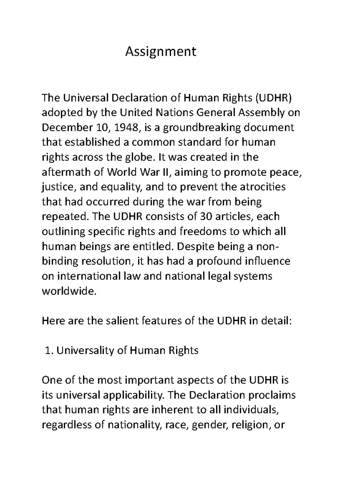Document - Hchchchchc - Assignment The Universal Declaration of Human ...
