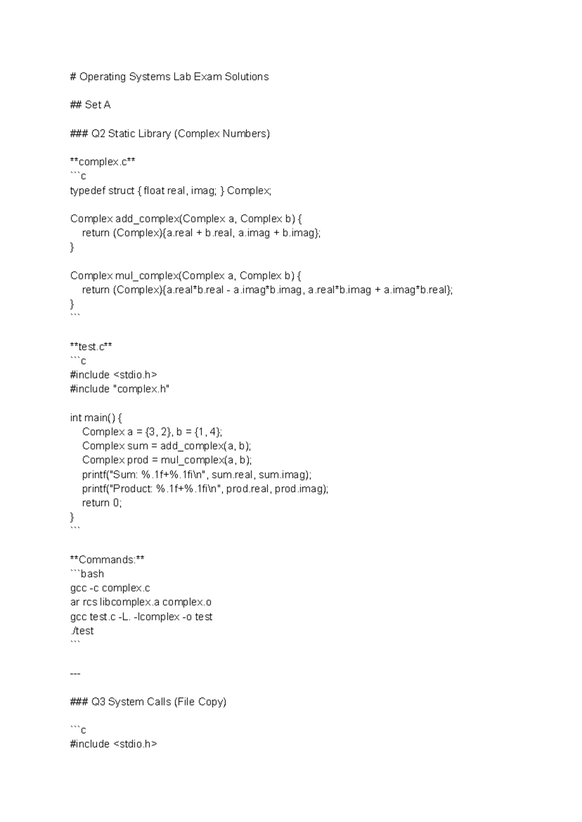Operating Systems Lab Exam Solutions Set A & B - Studocu