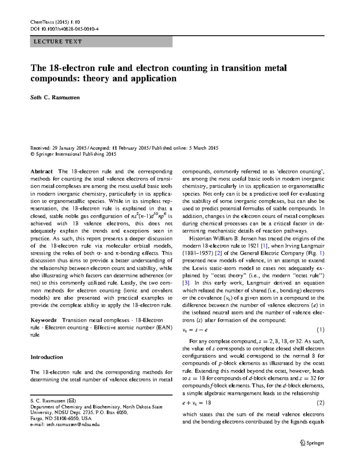 18 and 16 Electron Rule in Transition Metal Complexes - Lecture Notes ...