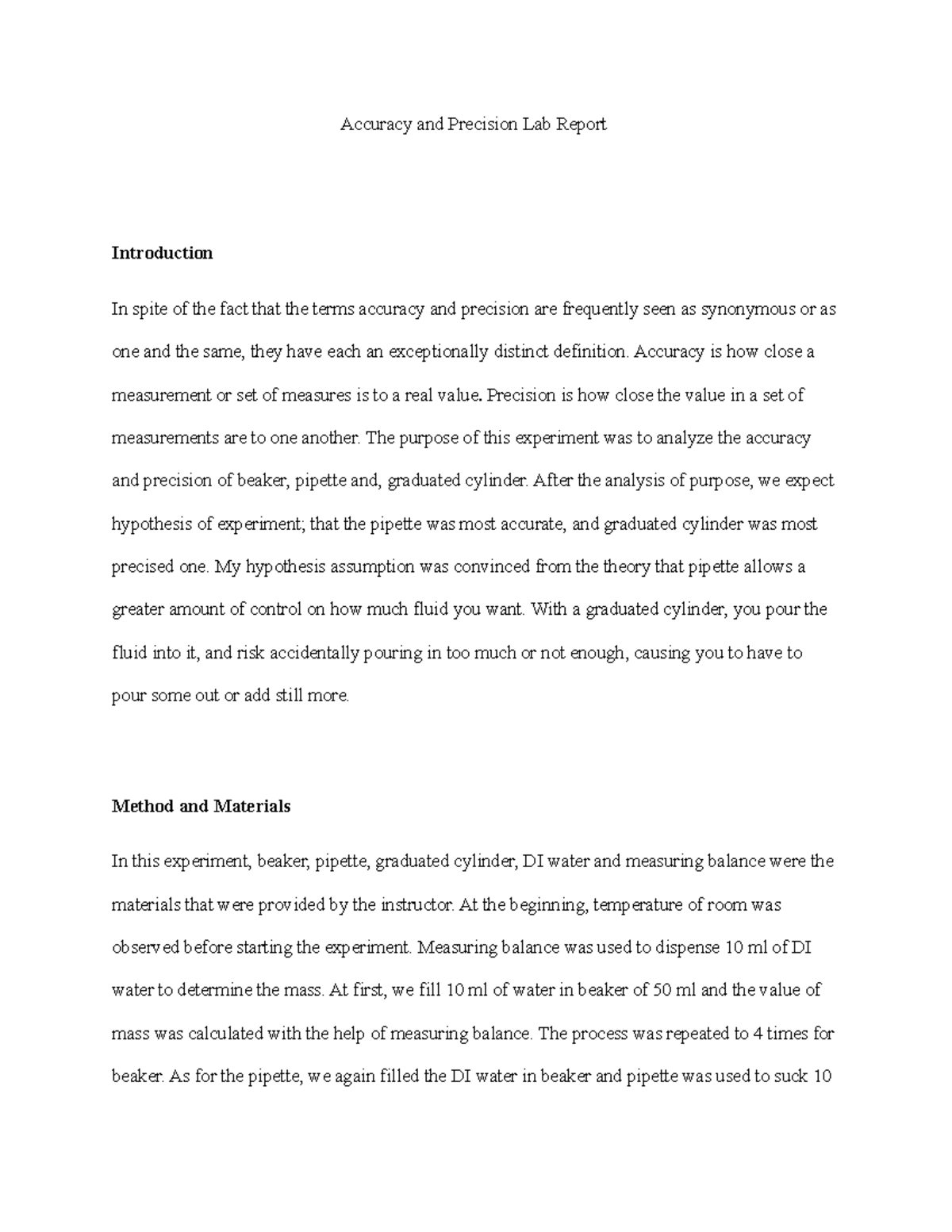 Accuracy and Precision Lab Report: Analysis of Instruments - Studocu