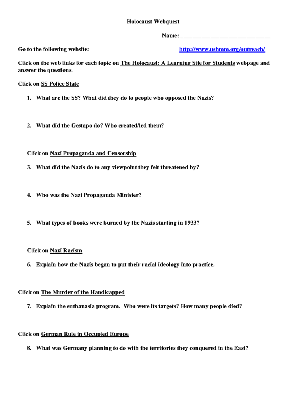 Holocaust Webquest - Study Guide for SS 101 - Studocu
