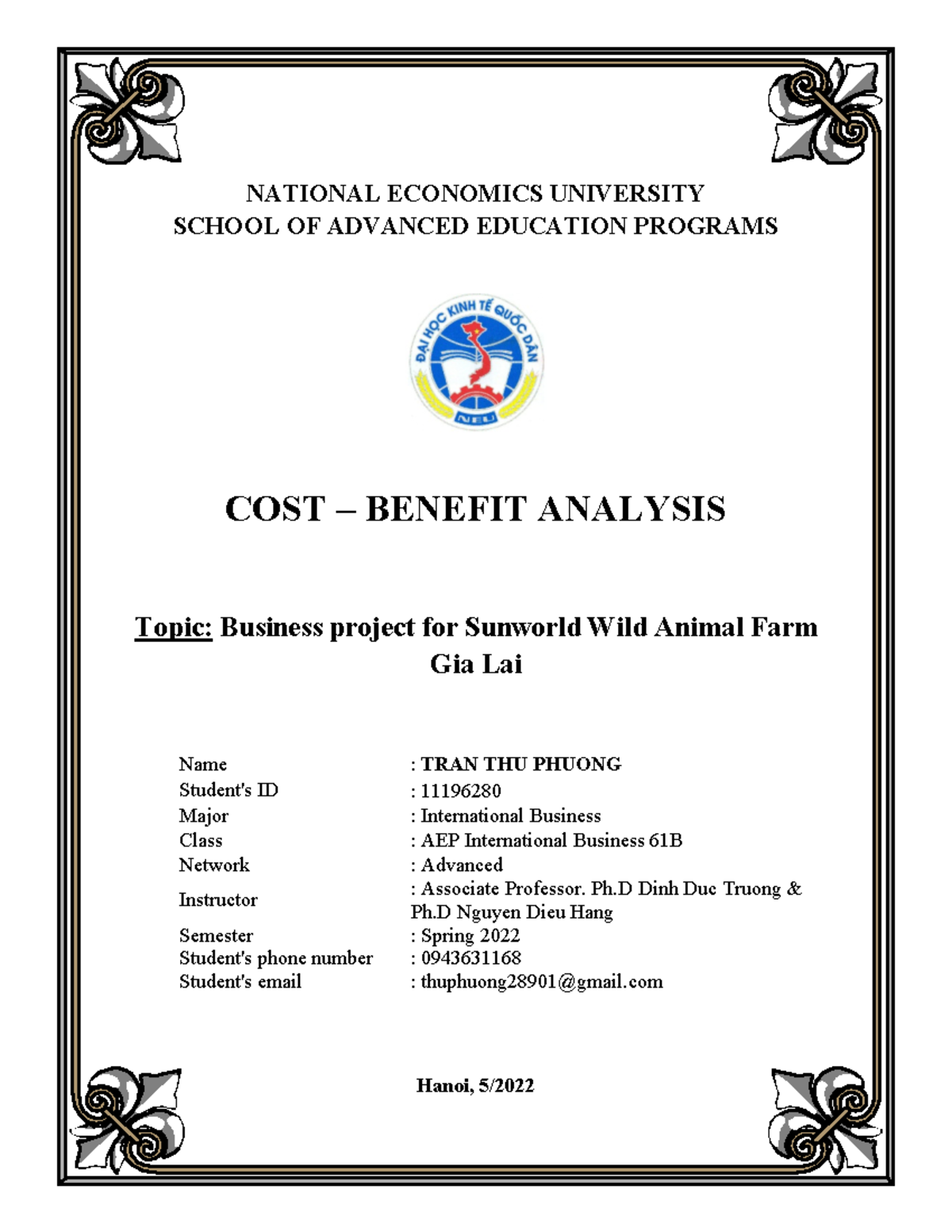 CBA Assignment for Business Project - NATIONAL ECONOMICS UNIVERSITY ...