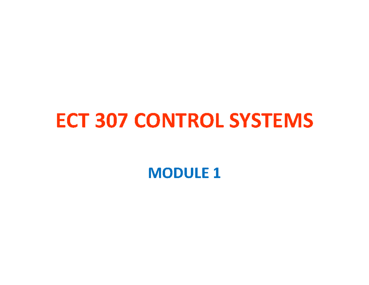 ECT 307 Control Systems Module 1: Introduction to Control Systems - Studocu
