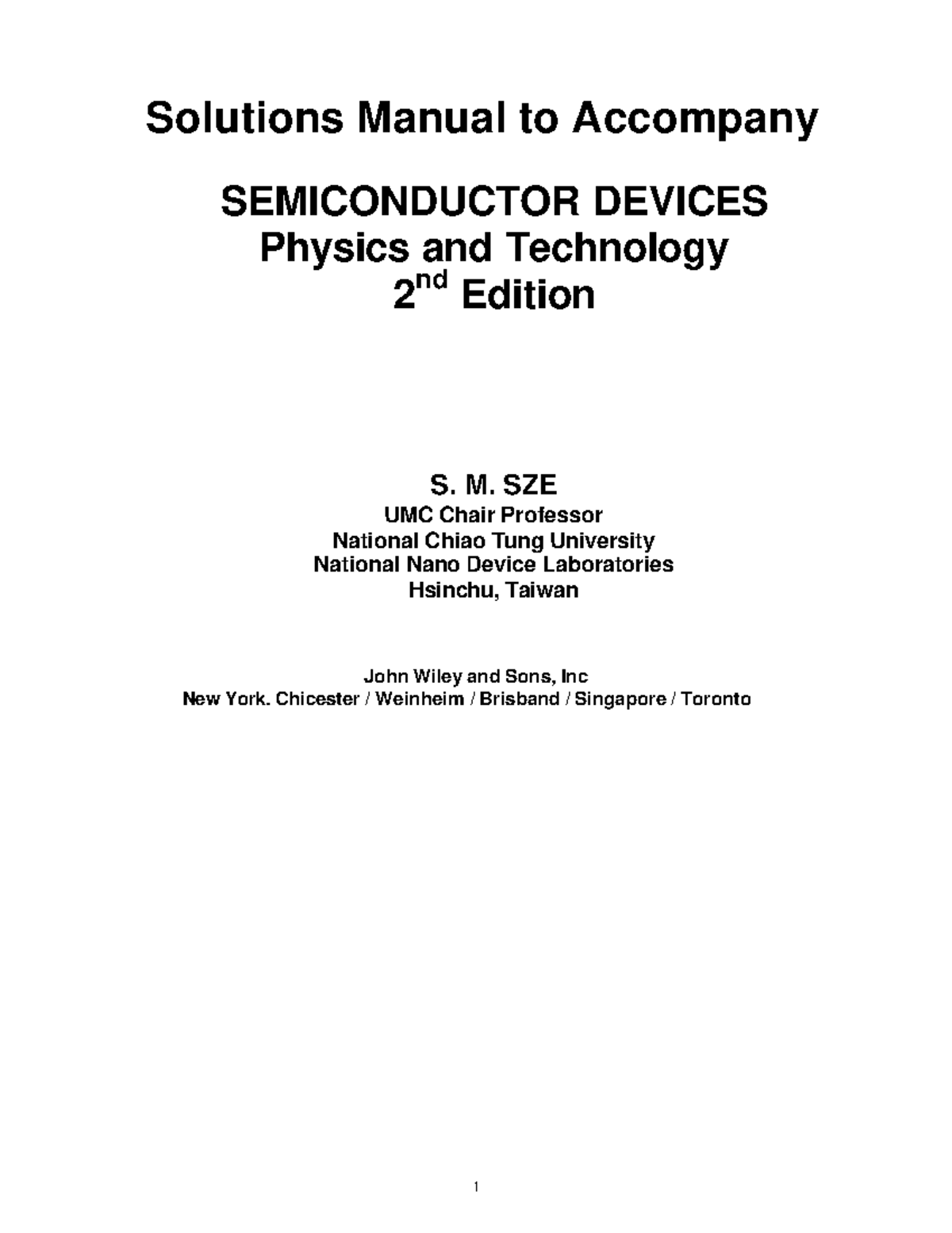 Solutions Manual: Semiconductor Devices Physics & Tech 2nd Ed (PDF) - Studocu