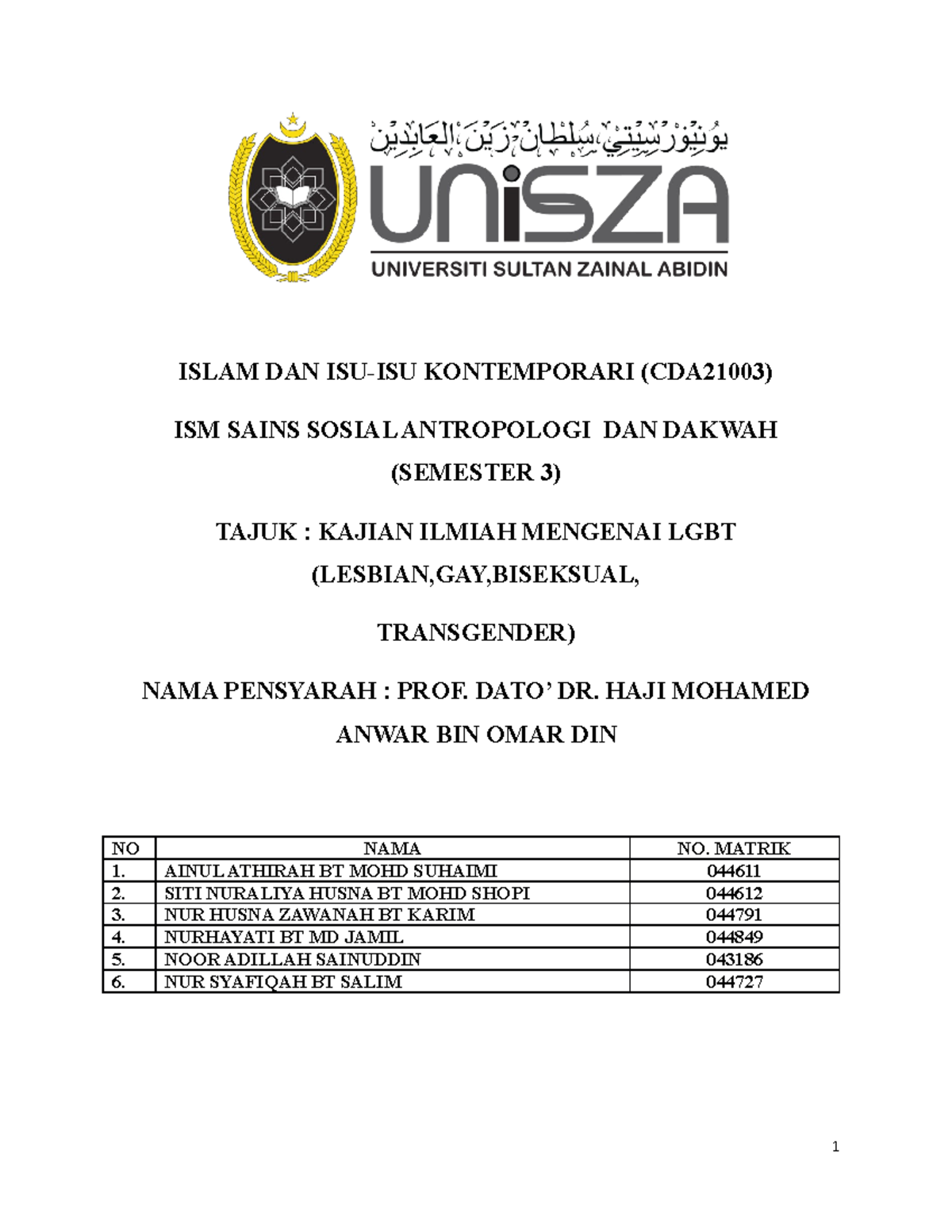 LGBT IDK FULL group assignment - ISLAM DAN ISU-ISU KONTEMPORARI ...