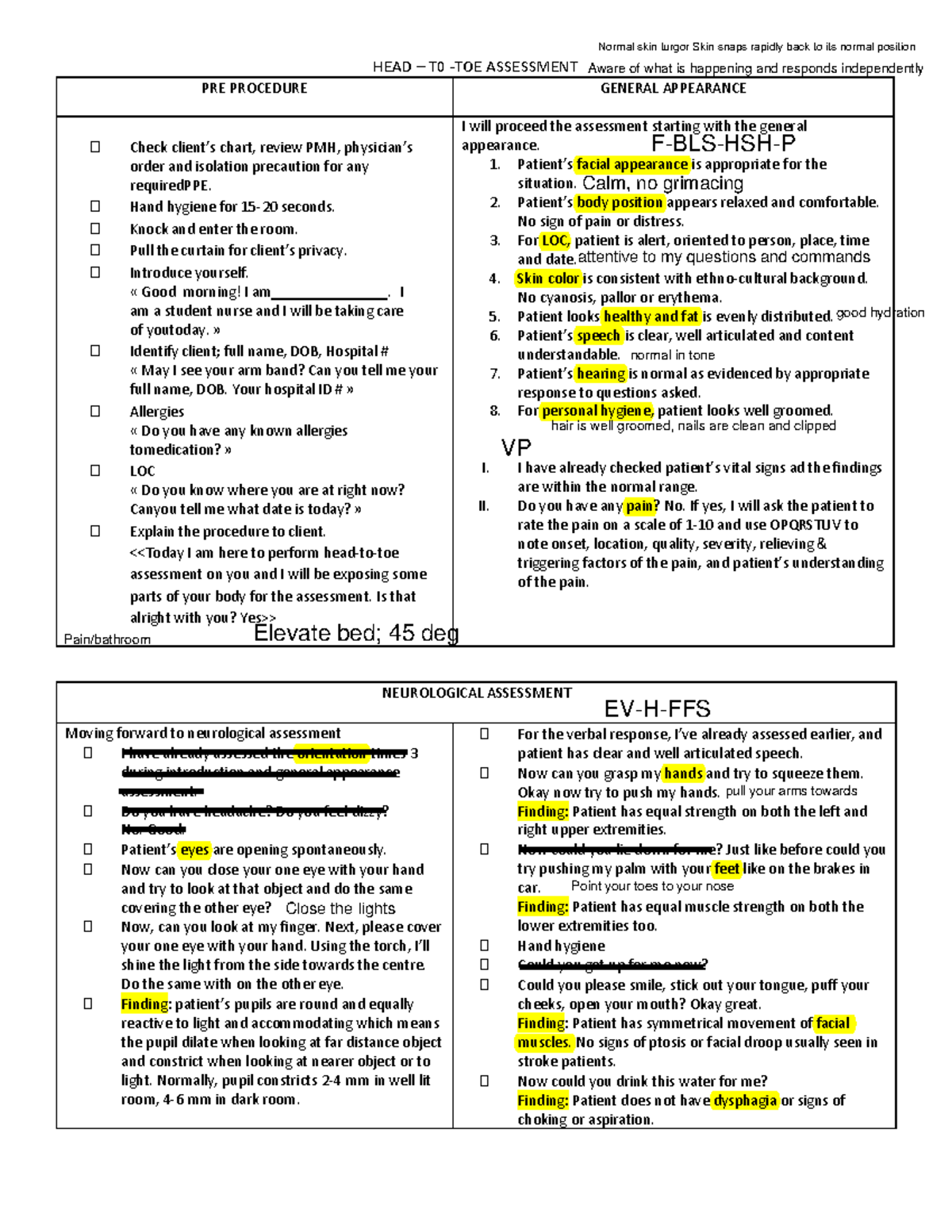 Head-to-Toe Assessment: Evaluating Normal and Abnormal Findings - Studocu