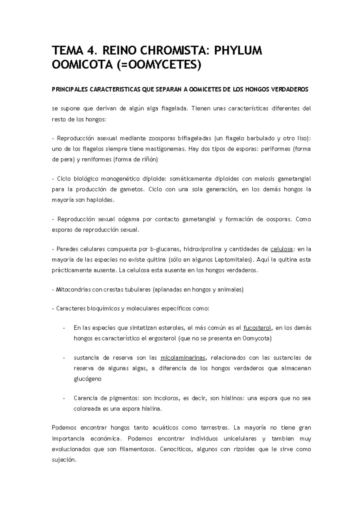 TEMA 4. Reino Chromista: Características del Phylum Oomicota - Studocu