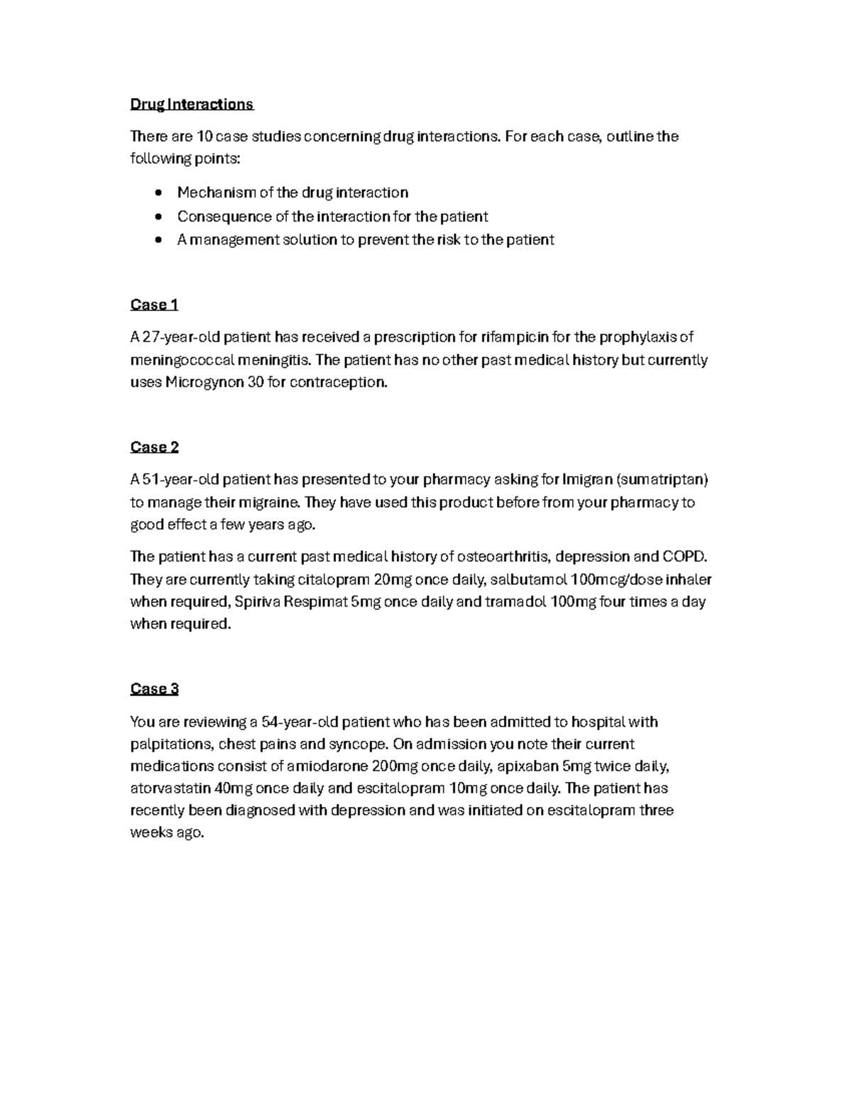 Drug Interactions Case Studies: Mechanisms & Management Solutions - Studocu