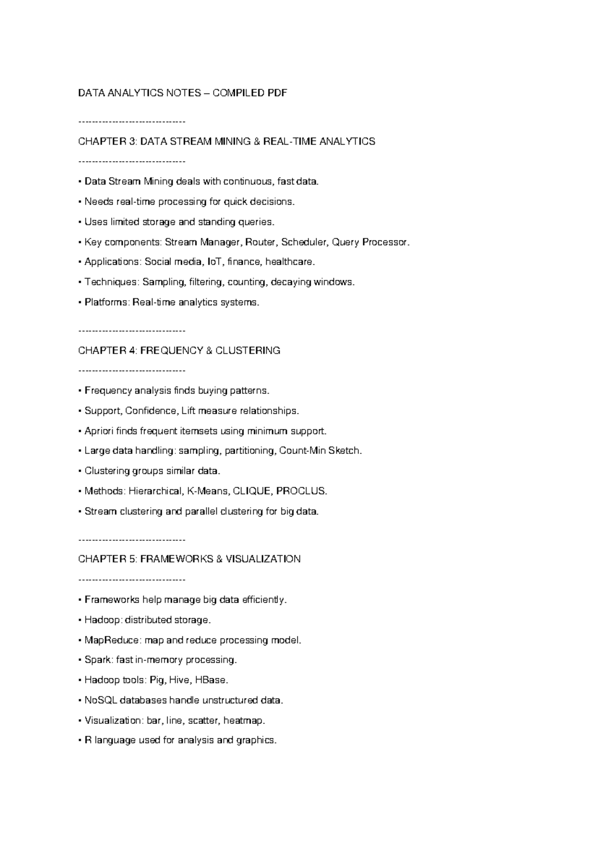 DATA ANALYTICS NOTES: CHAPTERS ON DATA STREAM MINING & CLUSTERING - Studocu